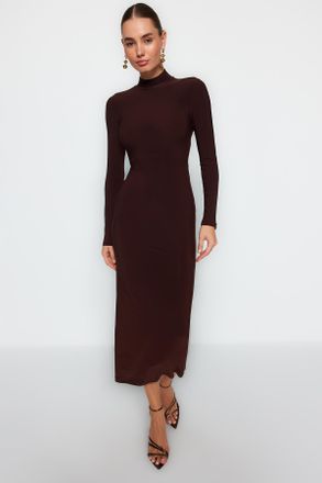 Trendyol Milla Maxikleid, lang, uni, Bodycon, abendtauglich/alltagstauglich - Braun