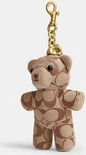 Coach Bear-Taschenanh&auml;nger Aus Signature-Jacquard f&uuml;r Frauen in Beige | Leder