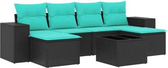 vidaXL 7-teiliges Gartensofa-Set mit Kissen, schwarzes Polyrattan vidaXL