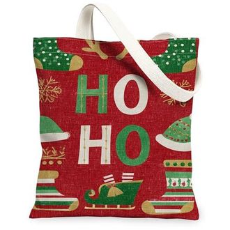 Generic Sacs fourre-tout en toile motif vacances r&eacute;utilisables, l&eacute;gers et lavables avec bandouli&egrave;re pour voyage, Rouge, 13x15 Inch