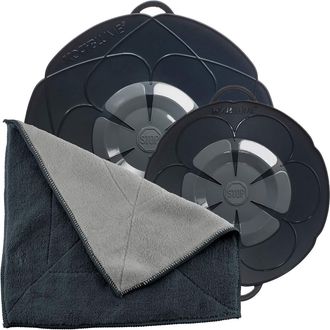 Kochblume Spar-Set für Töpfe von 14 bis 24 cm mit Microfasertuch als Set | Silikon Überkochschutz für Töpfe und Pfannen (anthrazit)