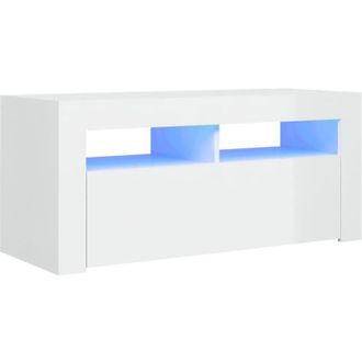 vidaXL Vidaxl - Meuble tv avec lumi&egrave;res led blanc brillant 90x35x40 cm