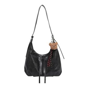 Generic Sac Hobo en cuir synth&eacute;tique pour femme avec cordon de serrage et pendentif en forme dourson, sac &agrave; bandouli&egrave;re d&eacute;contract&eacute; en polyur&eacute;thane souple, sa