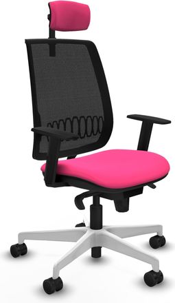 Piqueras y Crespo Schreibtischstuhl mit rosa Rollen, 1D-Armlehnen, h&ouml;henverstellbare Lendenwirbelst&uuml;tze und h&ouml;henverstellbares Kopfteil, neigbar, Schwarz/Rosa