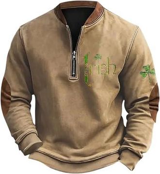 Generic Sweatshirts pour hommes pulls hommes décontracté St. Day Mode Loose 3D Père Noël Pa imprimé fermeture éclair manches longues sans capuche manches long