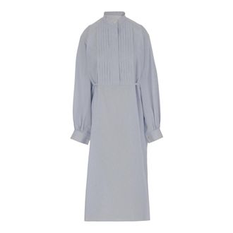 Jil Sander Baumwollkleid mit Mandarin-Kragen und Taschen - - Dresses - Damen - Blau - XS
