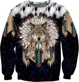 Keephen Sweat-Shirts pour Hommes Indiens Wolf 3D imprim&eacute; &agrave; Manches Longues T-Shirt Casual Hip Hop Pullover Pull Tops
