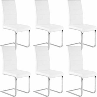 Woltu Woltu - Lot de 6 Chaises Salle &agrave; Manger Chaise Cantilever en Similicuir, Doux et confortable, Blanc