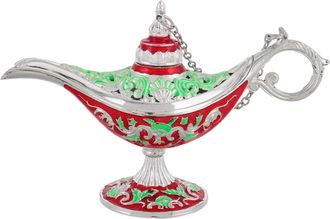NUOBESTY Vintage dekorative Lampe im Hohlmuster Stil geschnitzt Silber rote Tischdekoration langlebiges Ornament mit Glückscharme stilvolle Geschenkidee für Fe