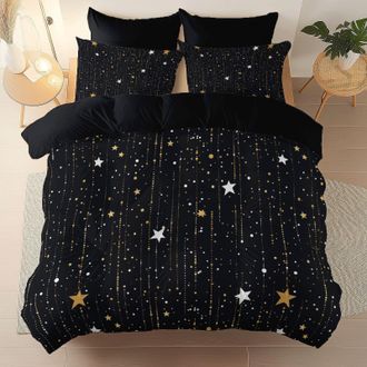 Generic Schwarz Bettbezug Aesthetic Gebürstete Mikrofaser 180 x 200 cm, Einfach Linien Sterne Schlafzimmer Bettwäsche Set Weich Komfort Atmungsaktiv mit Reißv