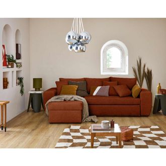 Best Mobilier Milan - beidseitig montierbar 4-sitzer - schlaffunktion und bettkasten - aus strukturiertem samt - terrakotta