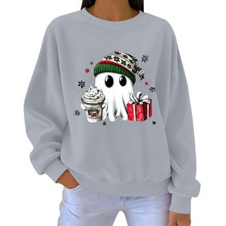Generic Sweat imprimé de Noël pour femme, pull de Noël fantaisie mignon graphique 2025 col rond surdimensionné à manches longues pour les vacances festives et