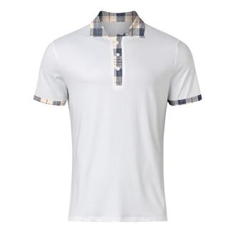 Generic Polo d&eacute;contract&eacute; pour homme avec revers c&ocirc;tel&eacute; et boutons au design blocs de couleurs pour homme, Blanc., 4XL