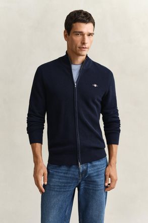 GANT Herren Strickjacke aus strukturierter Baumwolle mit Rei&szlig;verschluss (XXXL) EVENING Blau