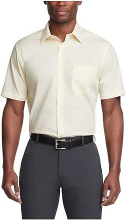 Van Heusen Short Sleeve Dress Shirt Regular Fit Poplin Solid Chemise, Jaune/Citron &eacute;maill&eacute;/Jaune, 38 cm Cou Homme