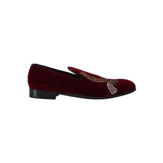 Dolce & Gabbana Samt Loafers mit Pistolenstickerei - - Shoes - Herren - Rot - 39 EU