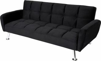 Hhg Sofa 552, Couch Schlafsofa G&auml;stebett Bettsofa Klappsofa, Nosagfederung Schlaffunktion 203cm Samt schwarz
