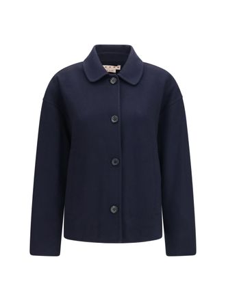 Marni Logo-Embroidered Fleece Wool Jacket - Navy