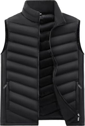Generic Gilet bouffant uni à fermeture éclair intégrale pour homme - Veste chaude sans manches à col montant - Veste rembourrée douce et légère - Veste coupe-
