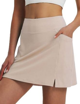 Baleaf Jupe de golf, de tennis, pour femme, avec short intérieur, taille haute, pour le sport, le golf, la randonnée, la vie quotidienne, kaki, L