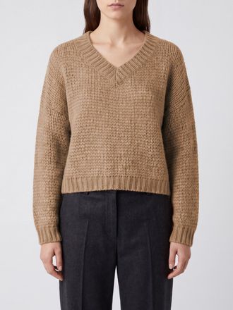 Roberto Collina V-Ausschnitt-Pullover aus Alpaka-Wollmischung mit Rippb&uuml;ndchen