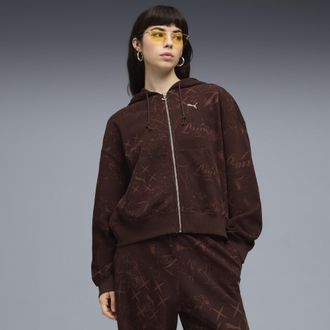Puma Sweat &agrave; capuche zipp&eacute;e et oversize Street Glam Femme, V&ecirc;tements, Marron, XL