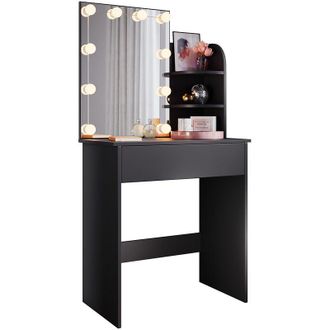 Sonni Schminktisch mit einer ger&auml;umigen Schiebeschublade 70x40x140cm Schminktisch mit LED-Beleuchtung in 3 Farben Schwarz