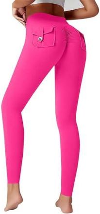 Generic Legging avec effet lifting des fesses pour femme, leggings cargo, pantalon dentra&icirc;nement et de course taille haute avec poches lat&eacute;rales, noir, Bordea