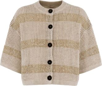 Brunello Cucinelli Femme, Pulls, Beige, Taille: 38 FR Cardigan &agrave; manches courtes