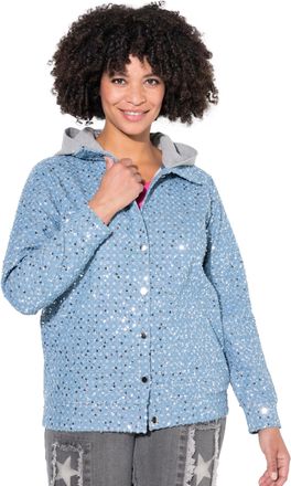 Angel Of Style Damen gro&szlig;e Gr&ouml;&szlig;en &Uuml;bergr&ouml;&szlig;en Plus Size Sweatjacke mit Kapuze, vorne Denimoptik, Pailletten, Kapuze grau Melange 54 839173123-54