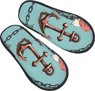 Generic Classiques Pantoufles Ancre Fleur Nautique Oc&eacute;an Mer Chausson Maison &eacute;l&eacute;gant Chaussons pour Homme pour Hiver Ext&eacute;rieur Femme L