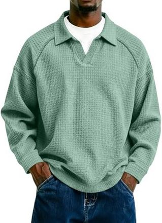 Generic Polo en tricot gaufr&eacute; pour homme &agrave; manches courtes - Texture d&eacute;contract&eacute;e - Polo de golf - Coupe ample - Anti-humidit&eacute; et protection UV - Tenue d&eacute;cont