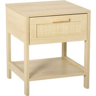HOMCOM Table de chevet tiroir et &eacute;tag&egrave;re cannage en rotin dim. 40L x 40l x 48H cm mdf aspect bois clair
