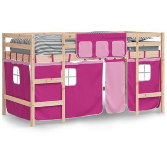 vidaXL Kinderhochbett mit Vorh&auml;ngen Rosa 80x200 cm Massivholz Kiefer Vidaxl