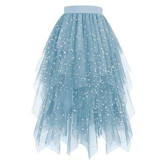 Generic Jupe en tulle longue pour femme - Avec paillettes - Taille haute - Jupe tutu &agrave; paillettes - Jupe en maille multicouche - Jupe bouffante - Costume de c