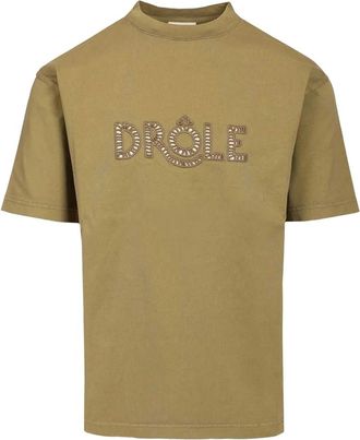 Dr&ocirc;le de Monsieur Homme, Tops, Vert, Taille: L T-shirt avec d&eacute;tail logo brod&eacute;