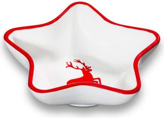 Gmundner Keramik Sternschale Stella Grösse: l= 14 cm x b= 14 cm x h= 3.9 cm rubinroter Hirsch Geschirr, handgemacht in Österreich