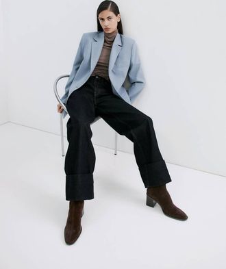 Mango Bottines su&egrave;de talon bloc chocolat - Femme - 35 - MANGO