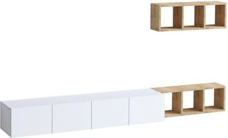 Calicosy Calicosy - Meuble tv suspendu 4 portes blanc et &eacute;tag&egrave;re ch&ecirc;ne L215 cm - pia