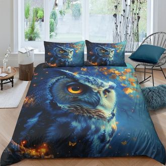 Generic Bettw&auml;sche 240X220 cm Tier Eule Bettw&auml;sche-Set Aus Mikrofaser Mit Rei&szlig;verschluss, Unisex 3D-Bettbezug Mit Muster + 2 Kissenbez&uuml;ge 80X80 cm - Anti-Alle