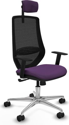 Piqueras y Crespo Stoff-B&uuml;rostuhl mit 1D-Armen, h&ouml;henverstellbare Lendenwirbelst&uuml;tze und h&ouml;henverstellbares Kopfteil, Schwarz/Violett