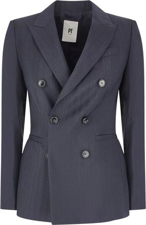 Pantaloni Torino Zweireihiger Wollblazer - - Jackets - Damen - Blau - L