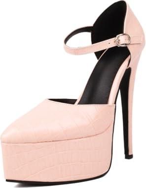 Generic Escarpins à Plateforme à Motif Crocodile pour Femmes avec Bride à la Cheville et Talons Aiguilles, Fermeture à Boucle, Bout Pointu, Chaussures de soir
