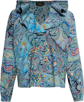 Etro Femme, Blouses et Chemises, Bleu, Taille: 38 FR Top &agrave; motifs avec encolure d&eacute;corative