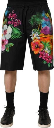 Dolce & Gabbana Homme, Shorts, Noir, Taille: 3XL Shorts Bermuda Floraux Tropicaux en Coton