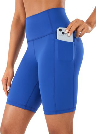 CRZ YOGA Naked Feeling Damen Radlerhose mit Taschen Hohe Taille Yoga Shorts Kurze Sporthose Sport Leggings Sportshorts - 20cm Wellen Blau 38