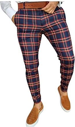 Generic Pantalon de costume pour homme - Coupe ajust&eacute;e - Pantalon chino respirant - Pantalon de loisirs tendance - Pantalon de jogging ample - Motif &agrave; carreau