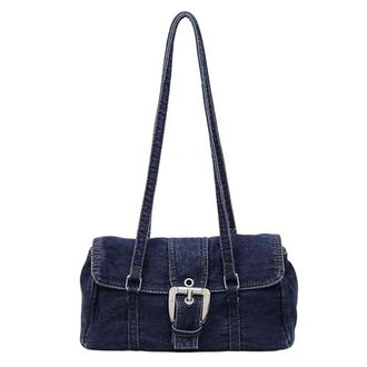 Generic Sac &agrave; bandouli&egrave;re carr&eacute; en denim de couleur unie avec poign&eacute;e sur le dessus pour femme, voyage, shopping, usage quotidien, noir fonc&eacute;, 300.00x160.00x9