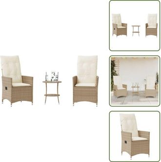 vidaXL The Living Store - 3-tlg. Bistro-Set mit Kissen Beige Poly Rattan - Gartenm&ouml;bel - Bistroset - Lounge Chair - Relax Sessel - Outdoor Furniture