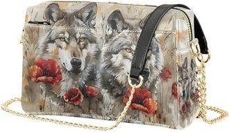 Mnsruu Sacs à bandoulière pour femme, jolis loups coquelicots, sacs à main en cuir